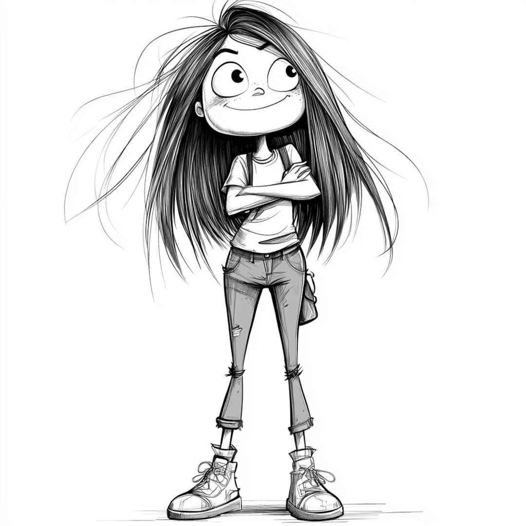 Student Groovy "sarah" Cartoon Line Art Illustration Black and White ...