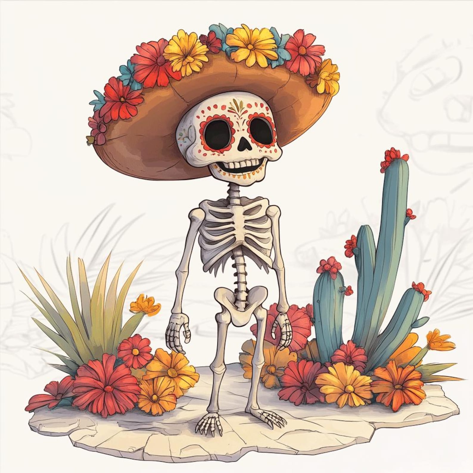 Skeleton Latin American Line Art Color Bundle 2 18 Digital Ai Line Art ...
