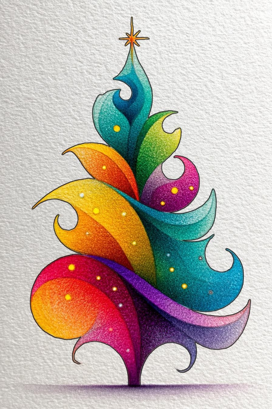 Christmas Tree Modern Abstract Color Line Art Bundle 4 12 Digital Ai ...