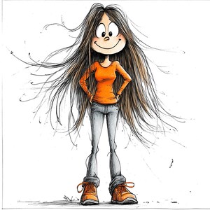 Woman Young Groovy Cartoon Line Art Illustration Color Bundle 1 100 ...