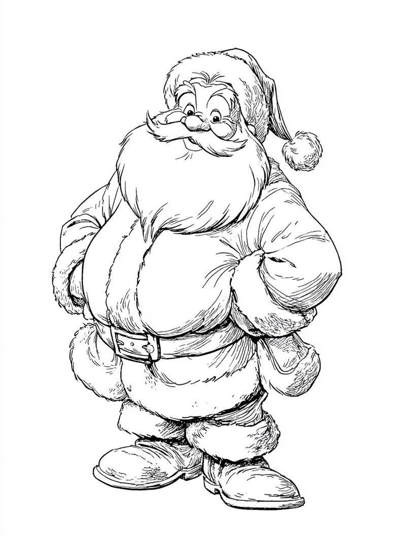 Santa Cartoon Line Art Illustration Black and White Bundle 6 40 Digital ...