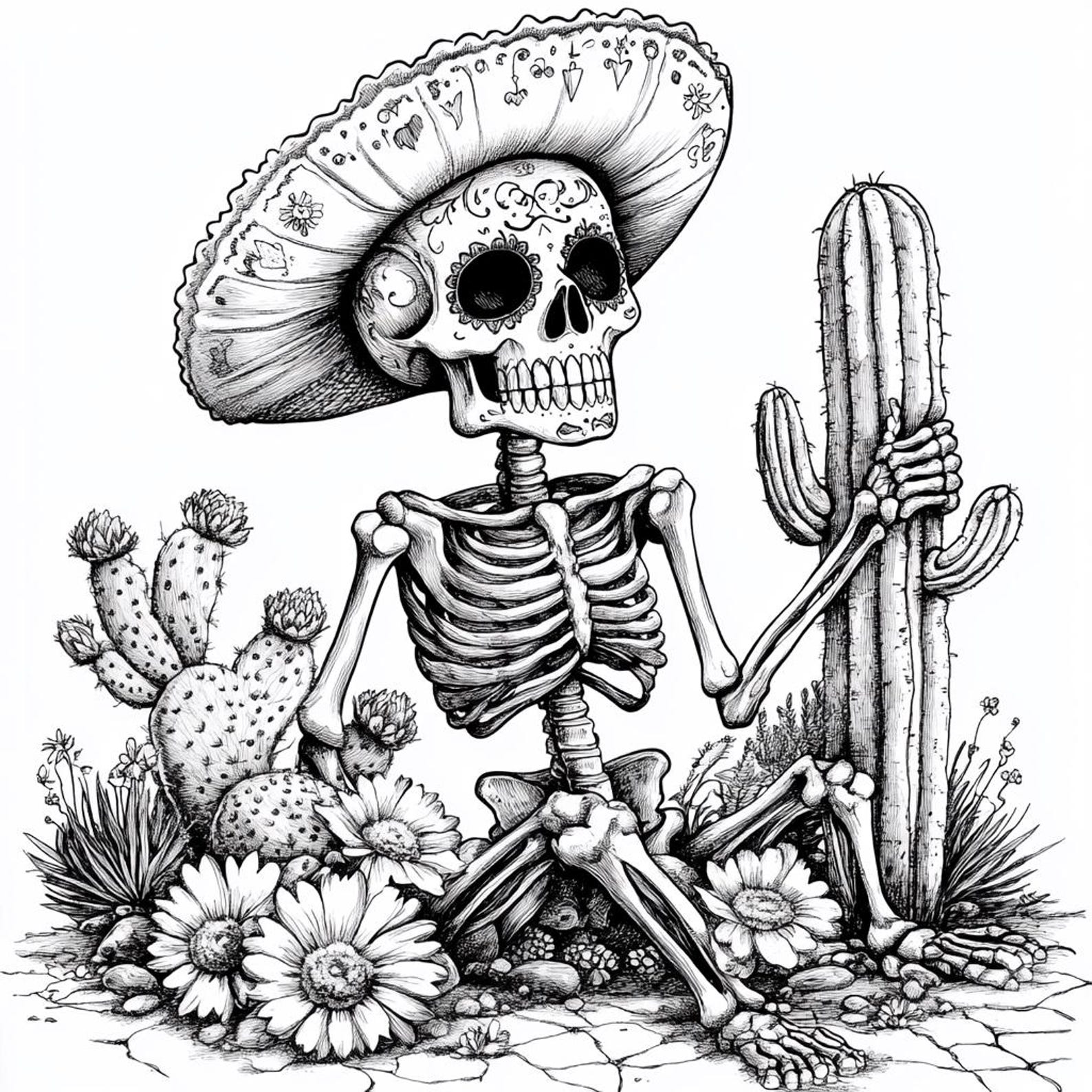Skeleton Latin American Cartoon Line Art Black and White Bundle 2 20 ...