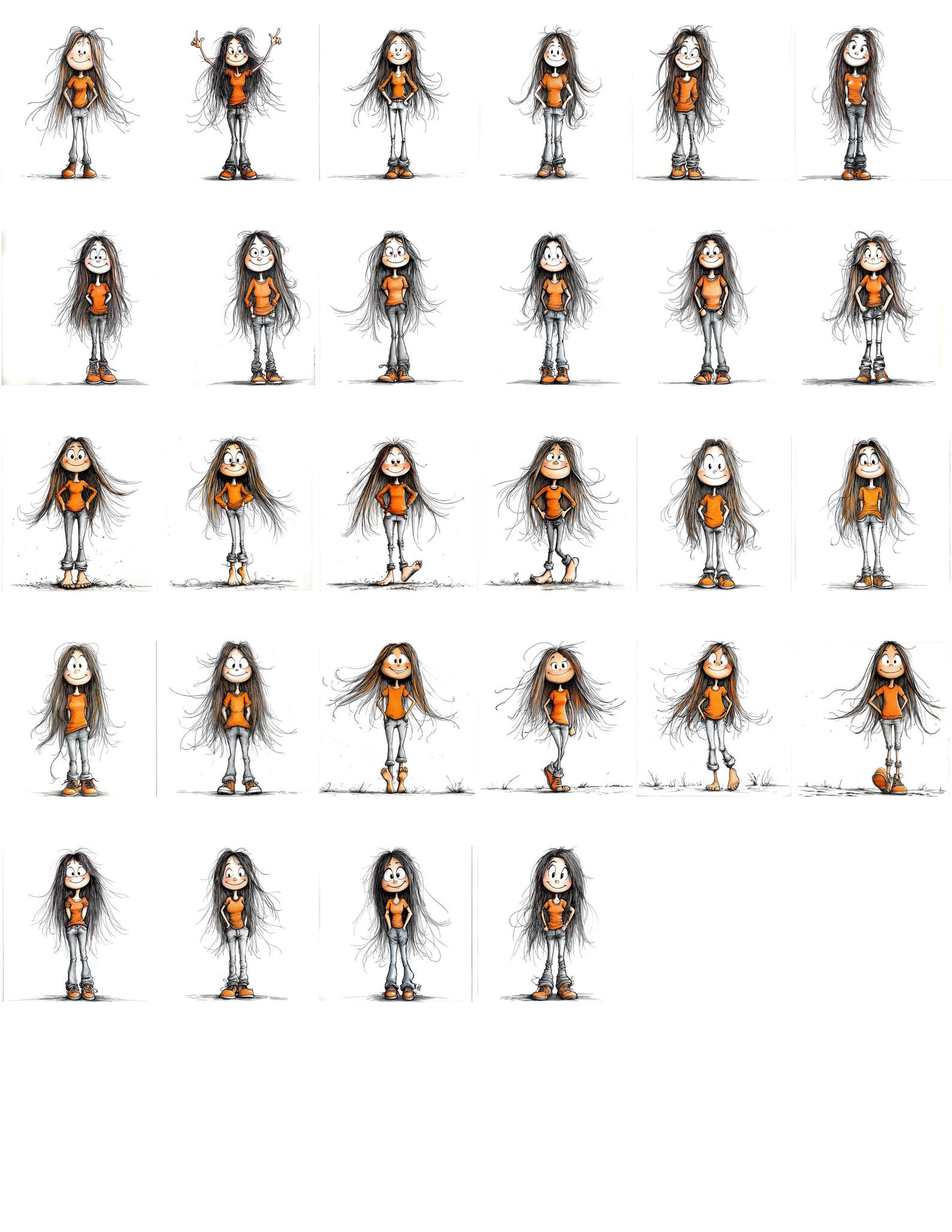 Woman Young Groovy Cartoon Line Art Illustration Color Bundle 1 100 ...