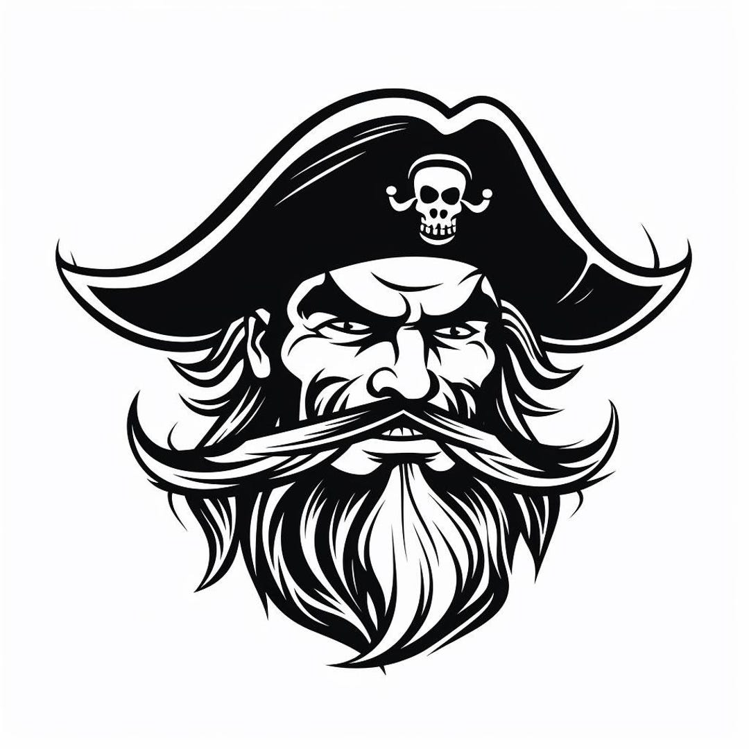 Pirate Head Line Art Black and White Bundle 2 60 Digital Ai Line Art ...