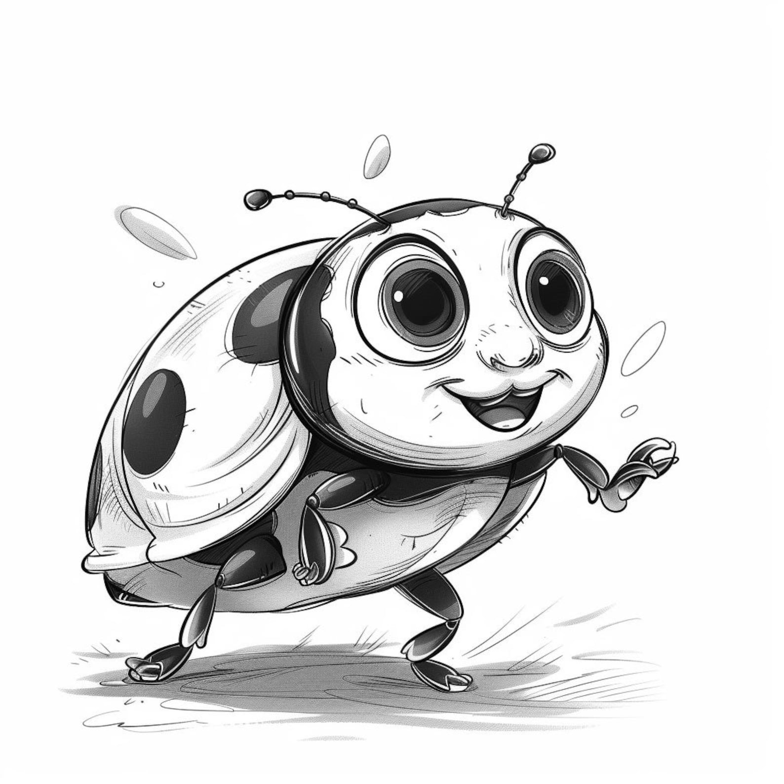 Ladybug Cartoon Black and White Bundle 1 72 Digital Ai Line Art PNG-SVG ...