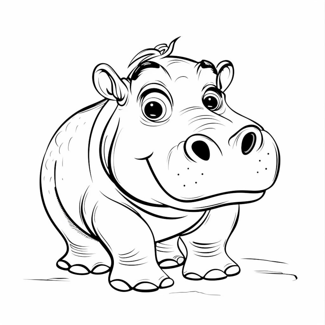 Hippo Cartoon Black and White Line Art Bundle 1 105 Digital Ai Line Art ...