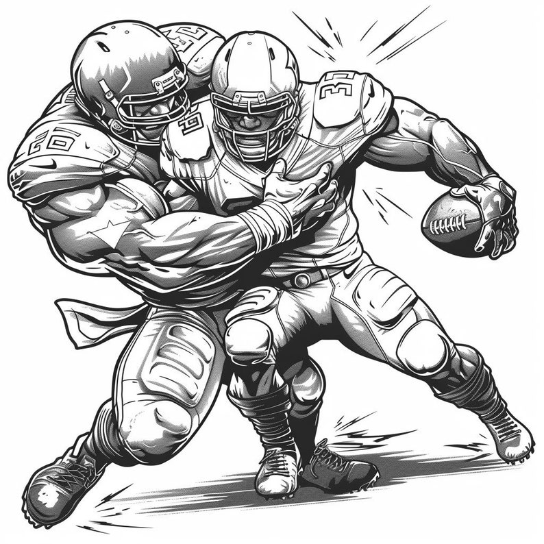 Football Character Cartoon Line Art Black and White Bundle 3 80 Digital ...