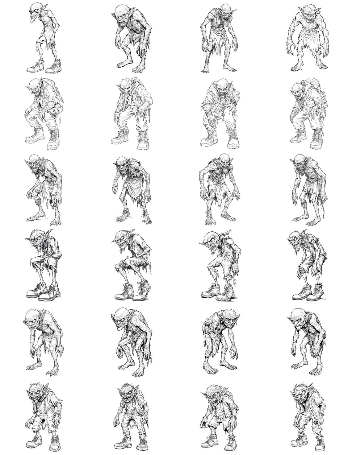Goblin Cartoon Line Art Illustration Black and White Bundle 1 45 ...