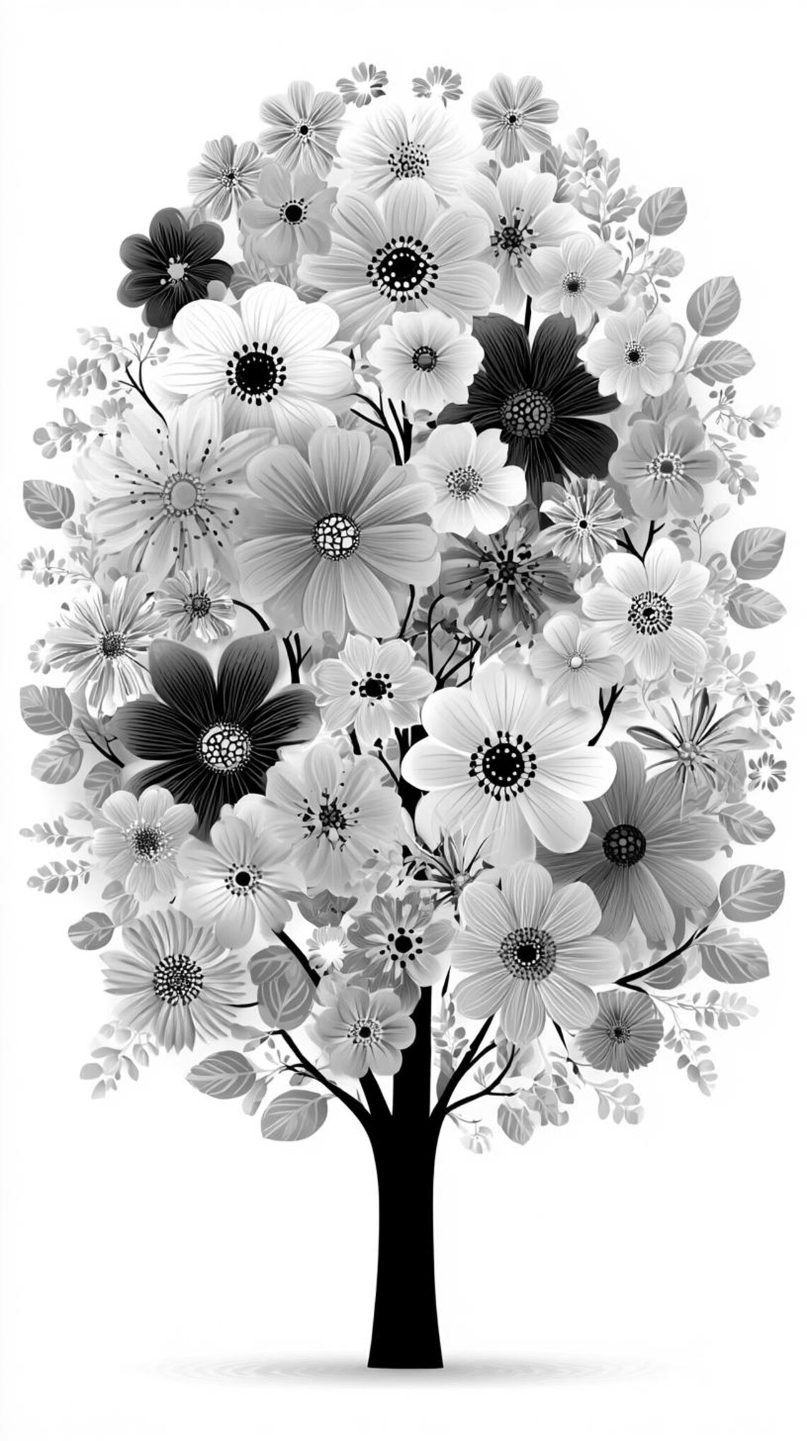 Tree of Flowers Line Art Black and White Bundle 2 24 Digital Ai Line ...