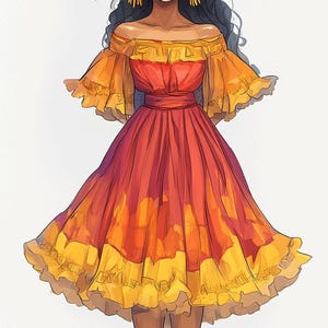 Girl Latin American Vintage Celebration Cartoon Line Art Illustration ...