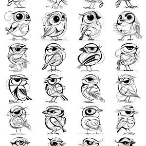 Birds Abstract Line Art Illustration Black and White Bundle 1 80 ...