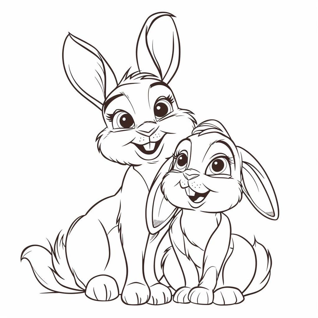 Rabbit and Bunny Cartoon Line Art Bundle 1 42 Digital Ai Line Art PNG ...