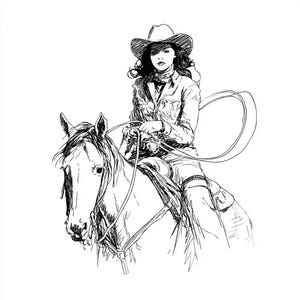 Cowgirl Black and White Line Art Bundle 1 48 Digital Ai Line Art PNG ...