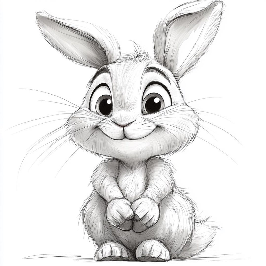 Bunny Cartoon Line Art Black and White Bundle 2 50 Digital Ai Line Art ...