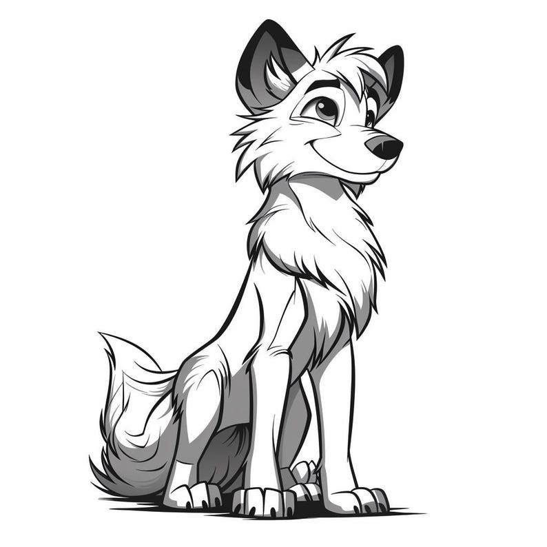 Wolf Cartoon Line Art Black and White Bundle 1 32 Digital Ai Line Art ...