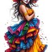 Girl Latin American Vintage Celebration Cartoon Line Art Illustration ...