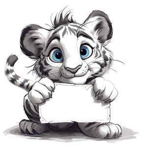Tiger Cub With Sign Transparent Background Bundle 2 30 Digital Line Art ...