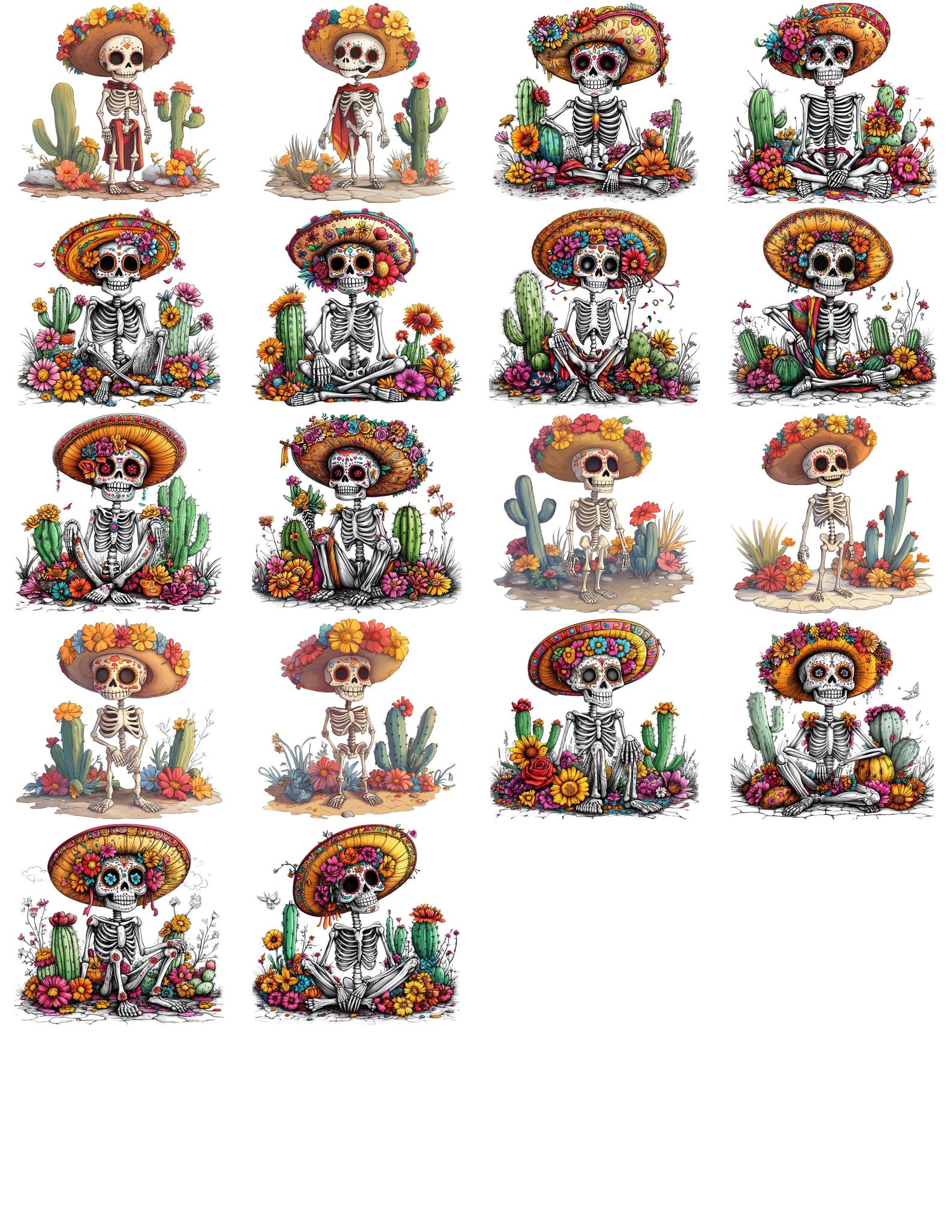 Skeleton Latin American Line Art Color Bundle 2 18 Digital Ai Line Art ...