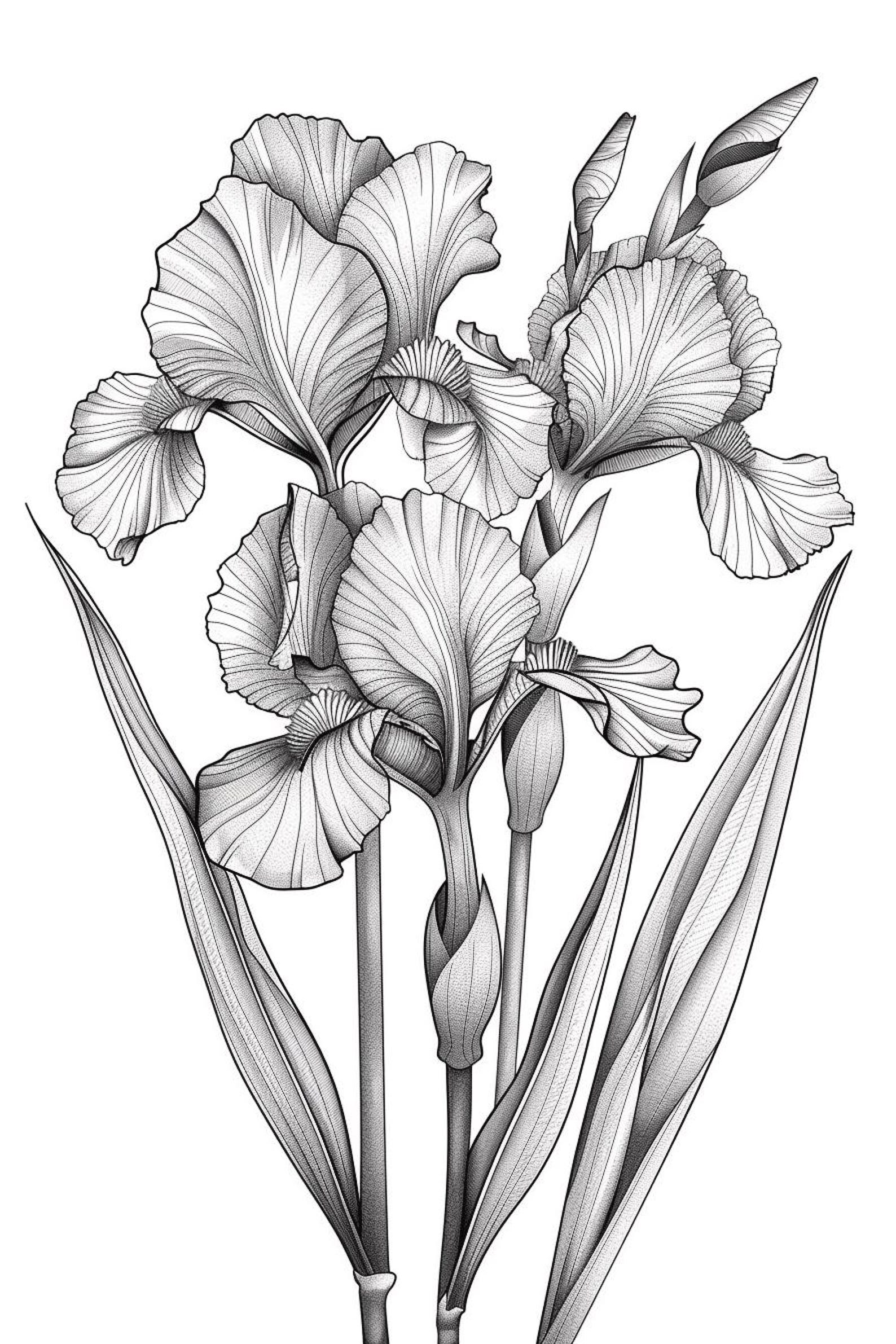 Iris Bunch Line Art Black and White Bundle 1 30 Digital Line Art Svg ...