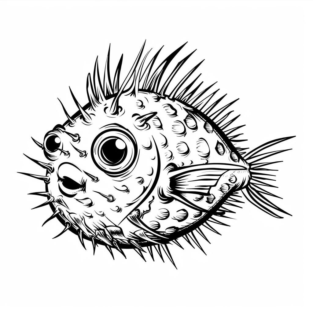 Puffer Fish Cartoons Black/white Line Art Bundle 1 80 Digital Line Art ...