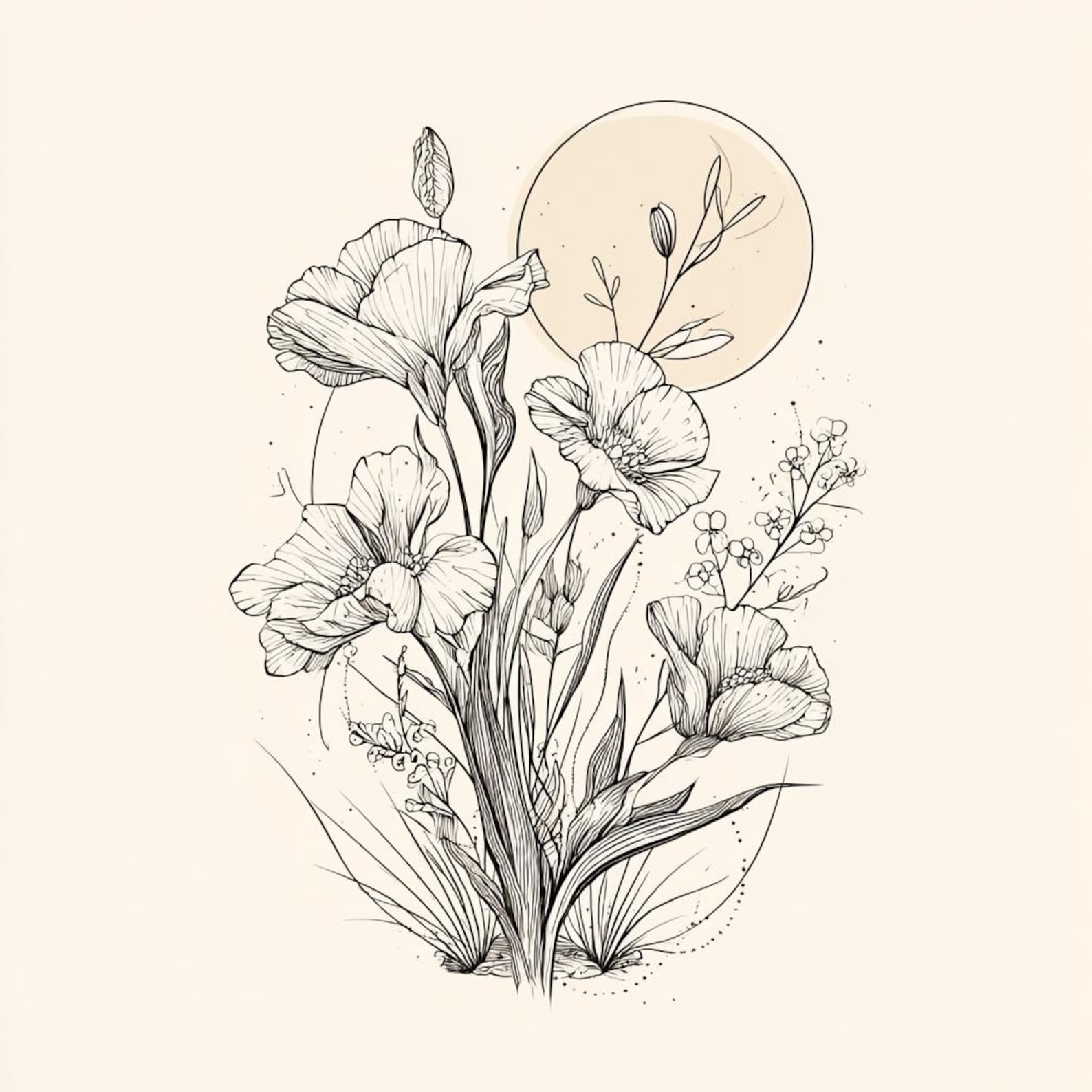 Spring Flowers Line Art Black and White-color Bundle 1 24 Digital Line ...