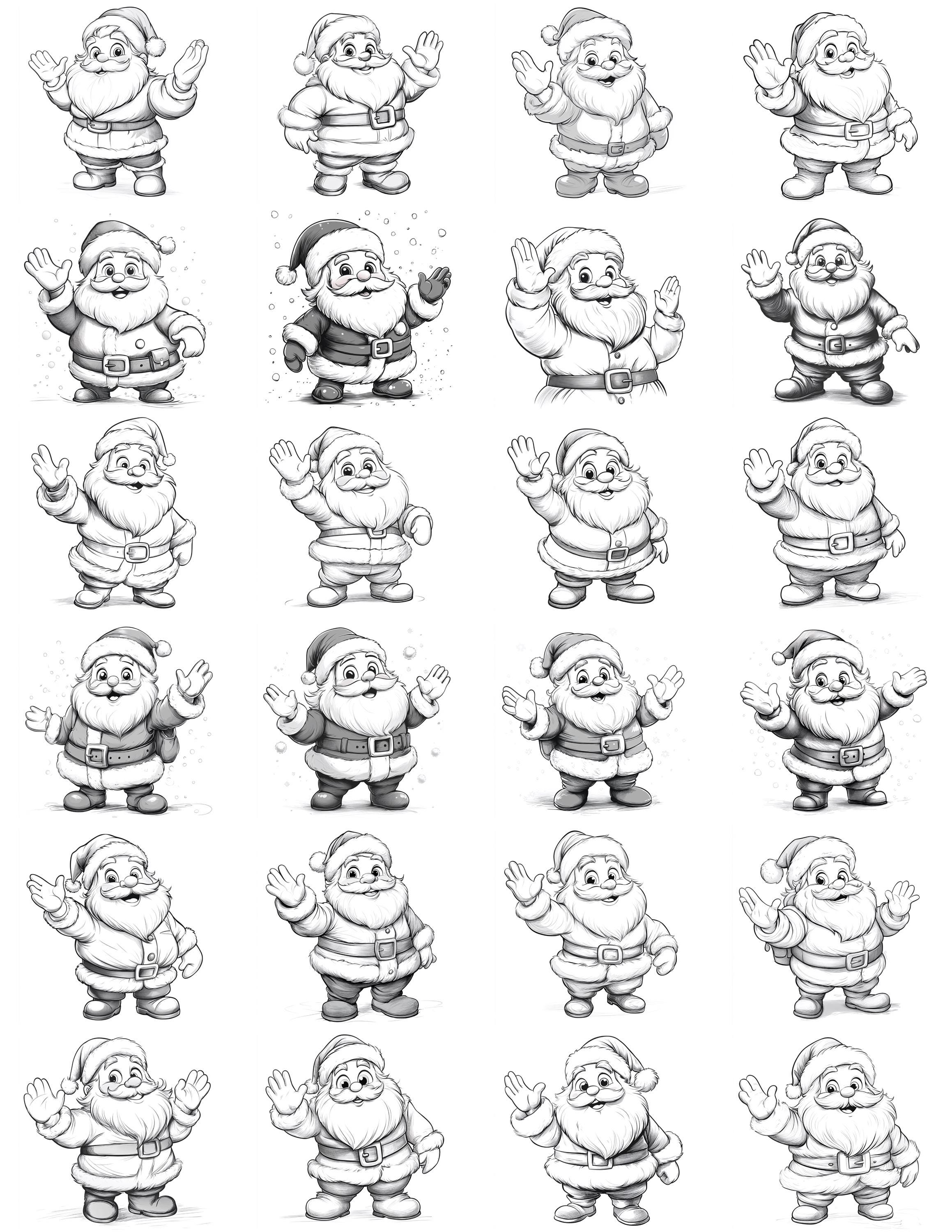 Santa Cartoon Line Art Illustration Black and White Bundle 1 36 Digital ...