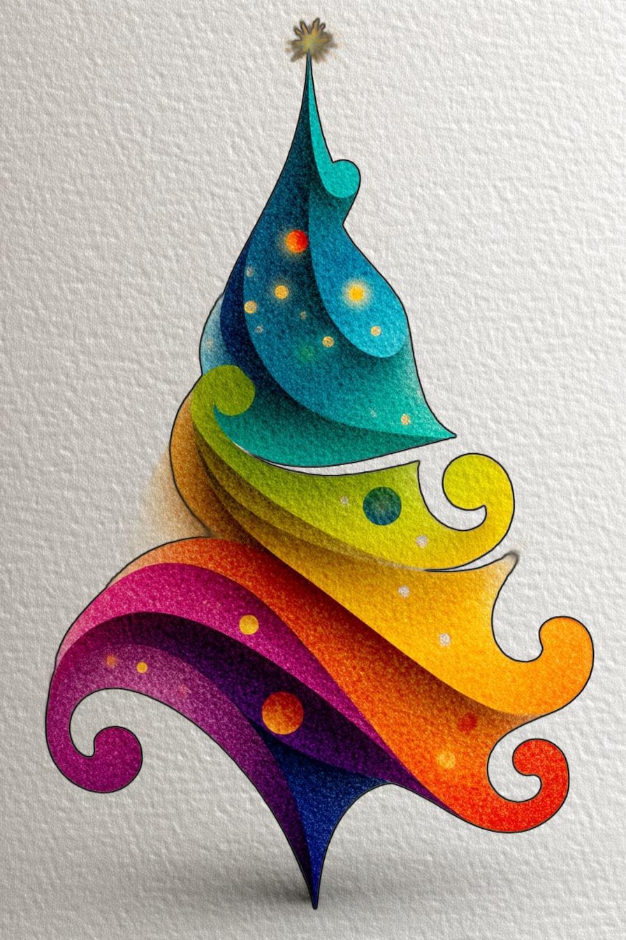 Christmas Tree Modern Abstract Color Line Art Bundle 4 12 Digital Ai ...