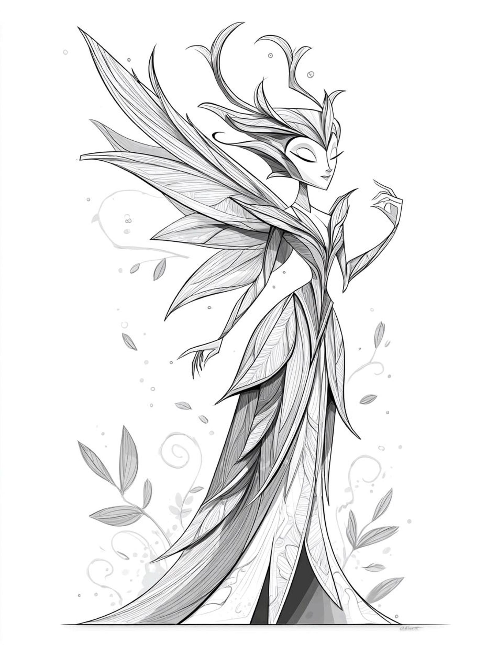 Fairy Abstract Line Art Cartoon Black and White Bundle 1 28 Digital Ai ...