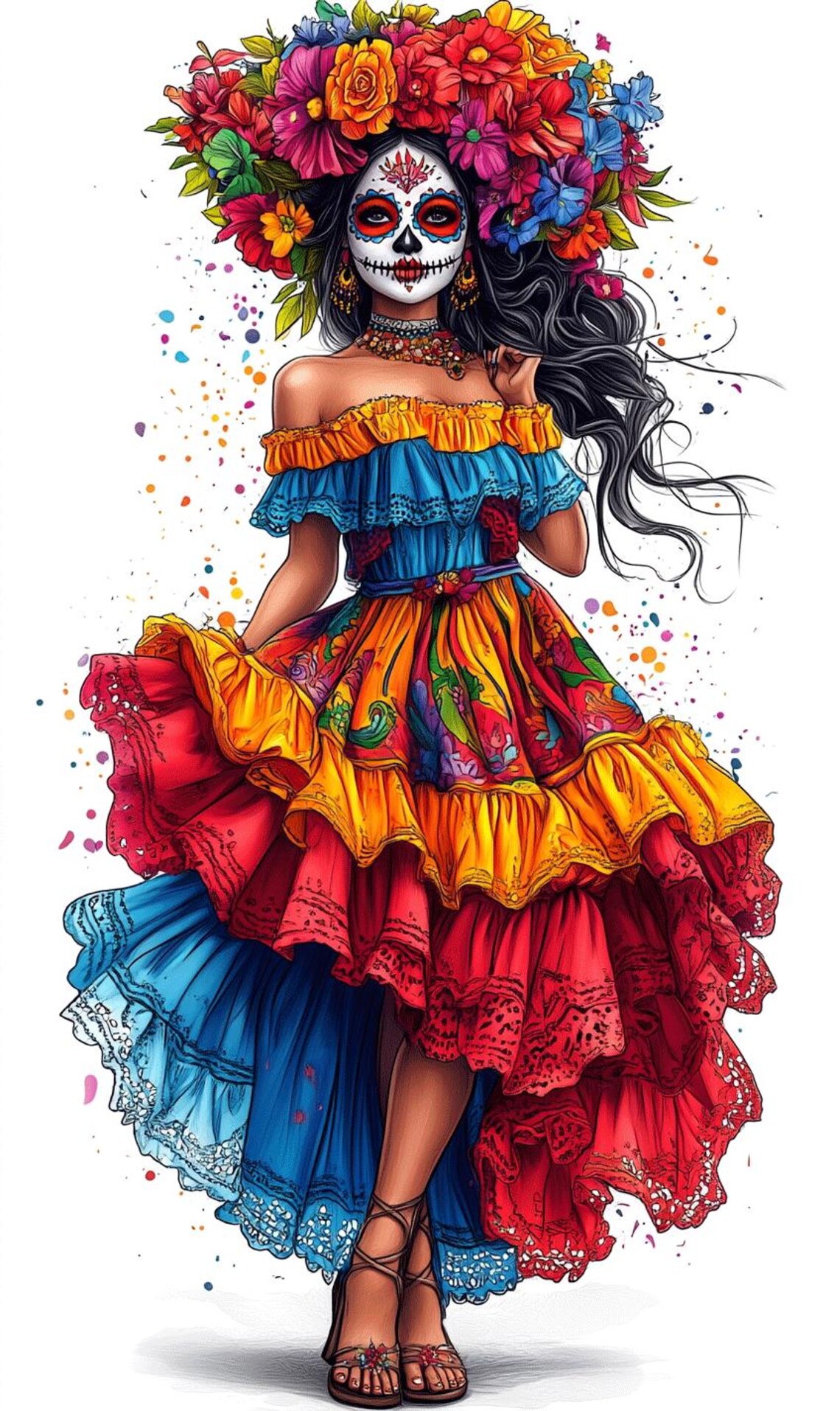 Girl Latin American Vintage Celebration Cartoon Line Art Illustration ...