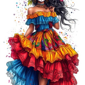 Girl Latin American Vintage Celebration Cartoon Line Art Illustration ...
