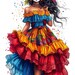 Girl Latin American Vintage Celebration Cartoon Line Art Illustration ...