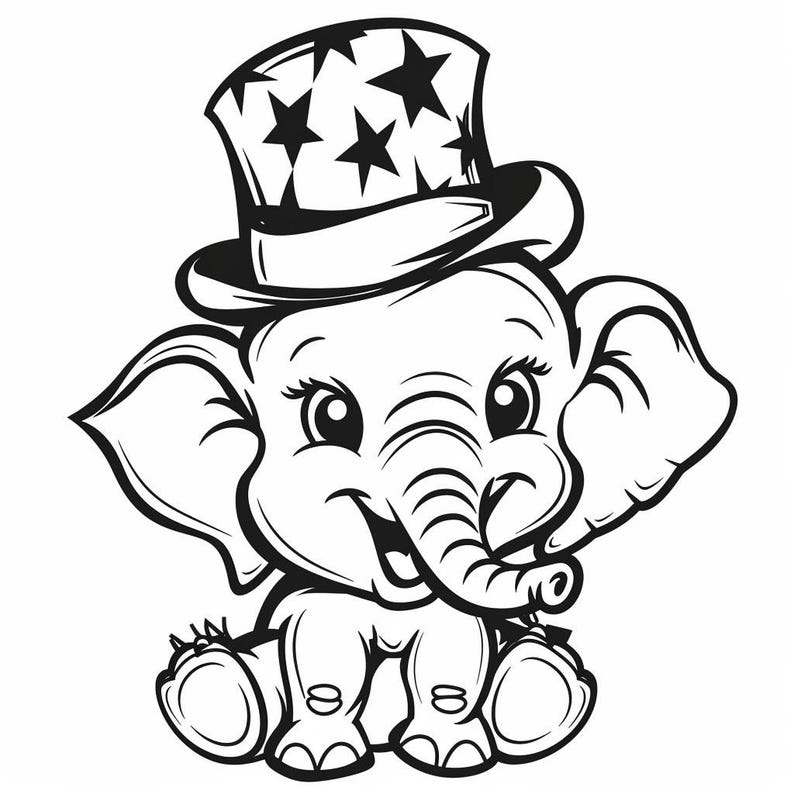 Elephant 4th of July Cartoon Bundle 2 60 Digital Line Ai Art PNG SVG ...
