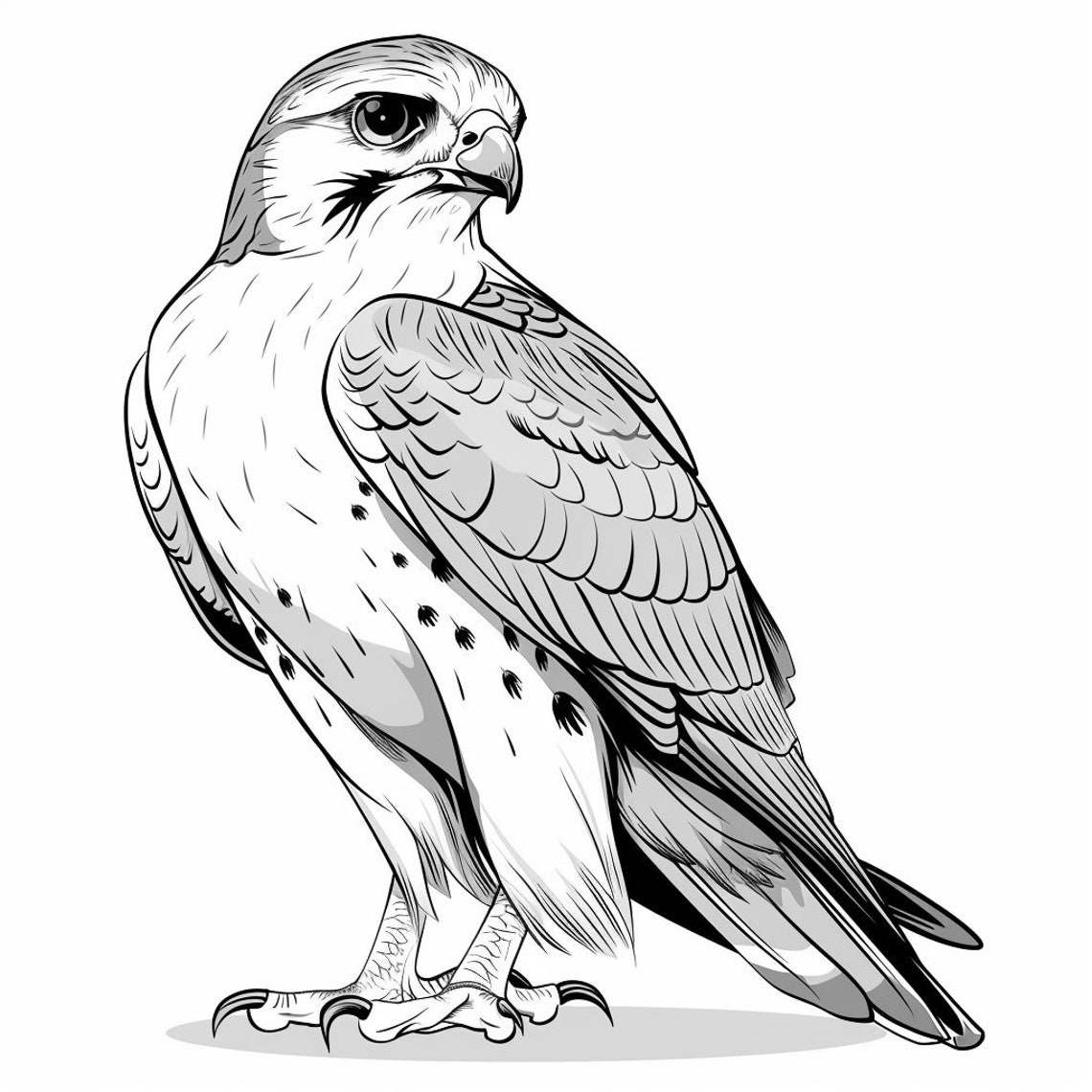 Hawk Realistic Line Art Illustration Black and White Bundle 1 96 ...