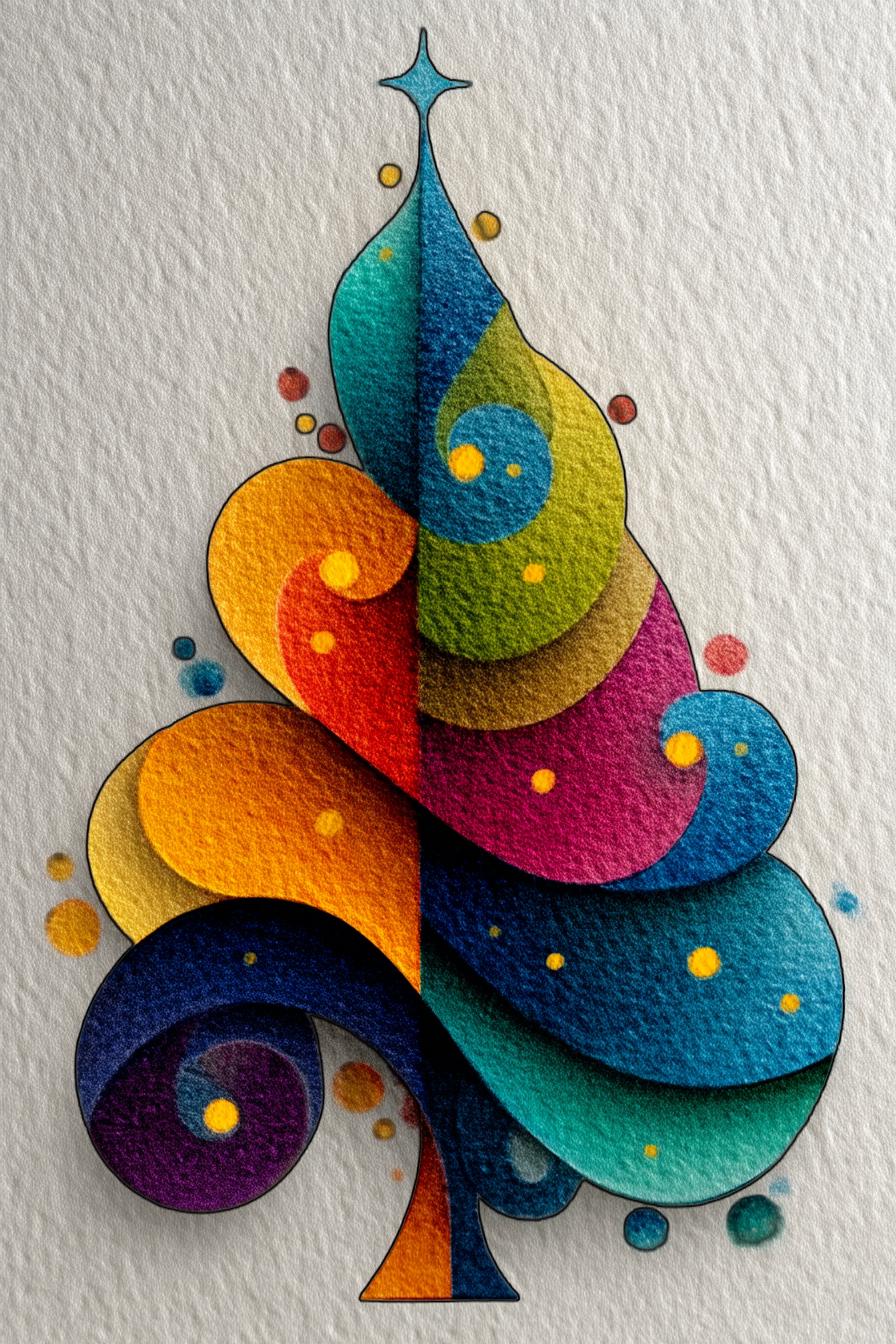 Christmas Tree Modern Abstract Color Line Art Bundle 4 12 Digital Ai ...