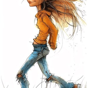 Student Groovy Female Cartoon Line Art Illustration Color Bundle 5 42 ...