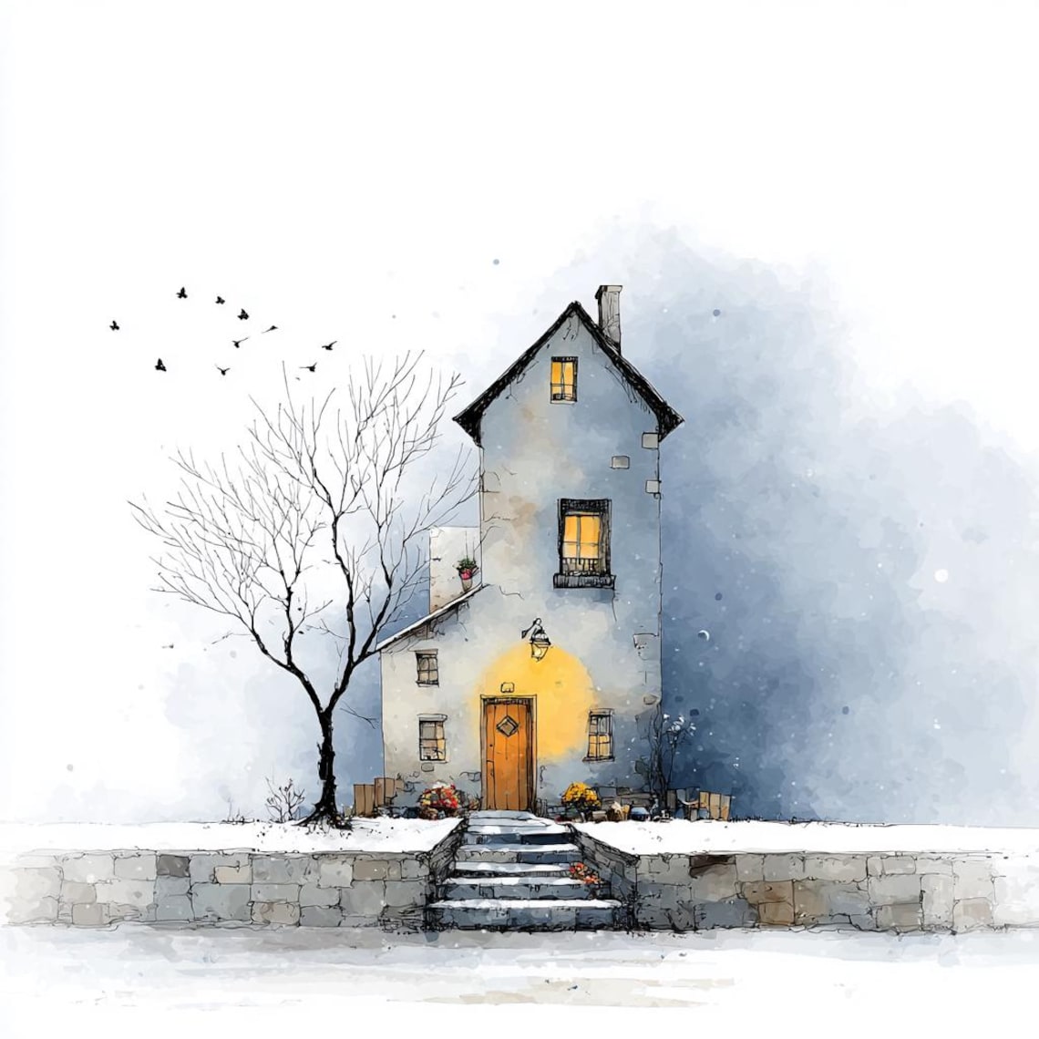 House Cartoon Watercolor Line Art Bundle 1 24 Digital Ai Line Art PNG ...