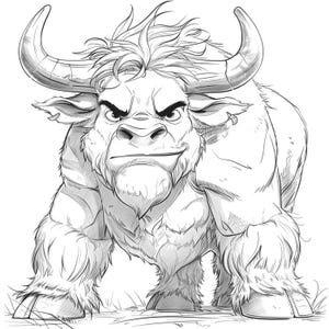 Buffalo/bison Cartoon Fierce Line Art Black and White Bundle 1 55 ...