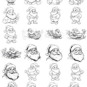 Santa Cartoon Line Art Illustration Black and White Bundle 2 36 Digital ...
