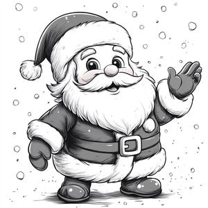 Santa Cartoon Line Art Illustration Black and White Bundle 1 36 Digital ...