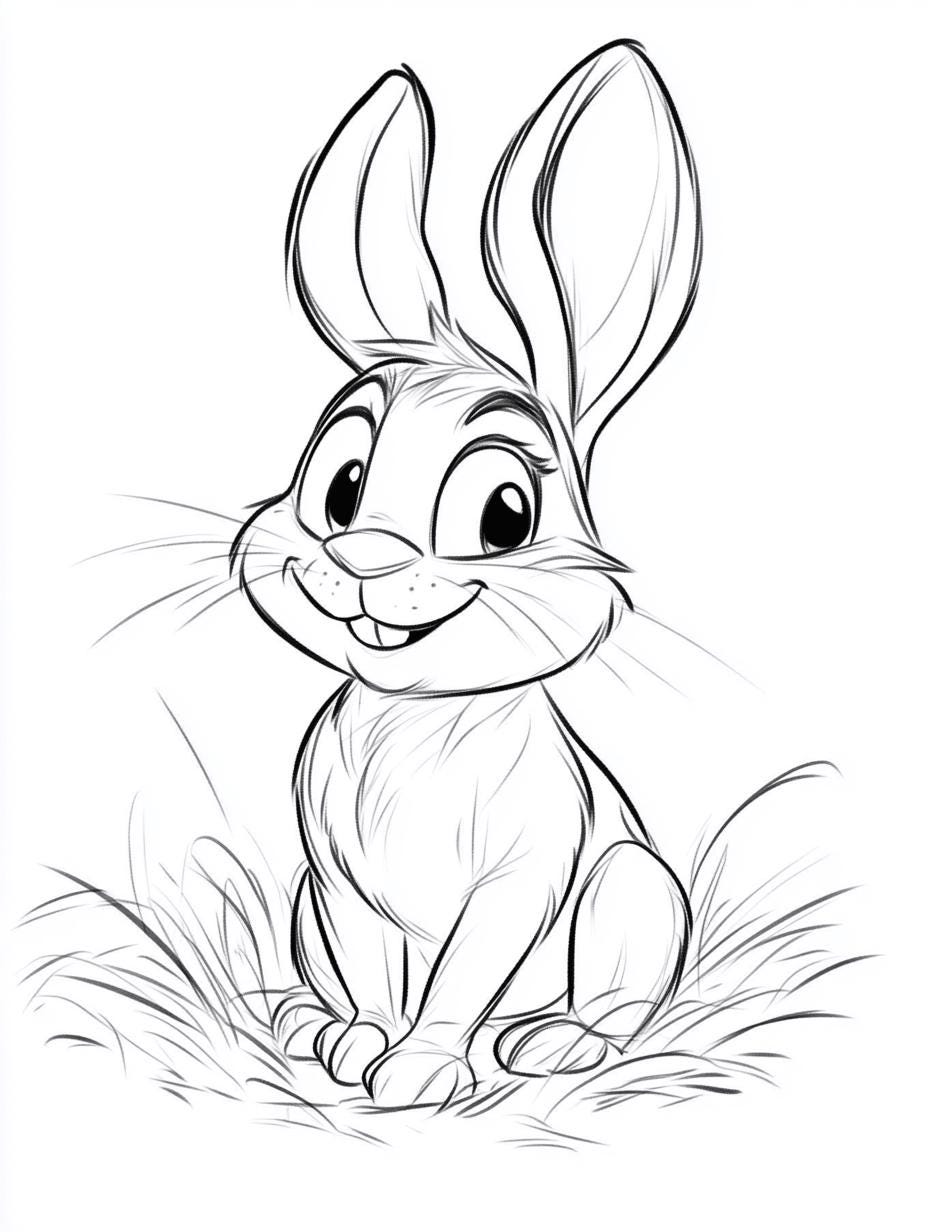 Bunny Cartoon Line Art Black and White Bundle 4 78 Digital Ai Line Art ...