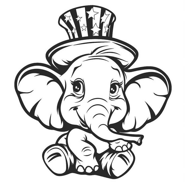 Elephant 4th of July Cartoon Bundle 1 60 Digital Line Ai Art PNG SVG ...
