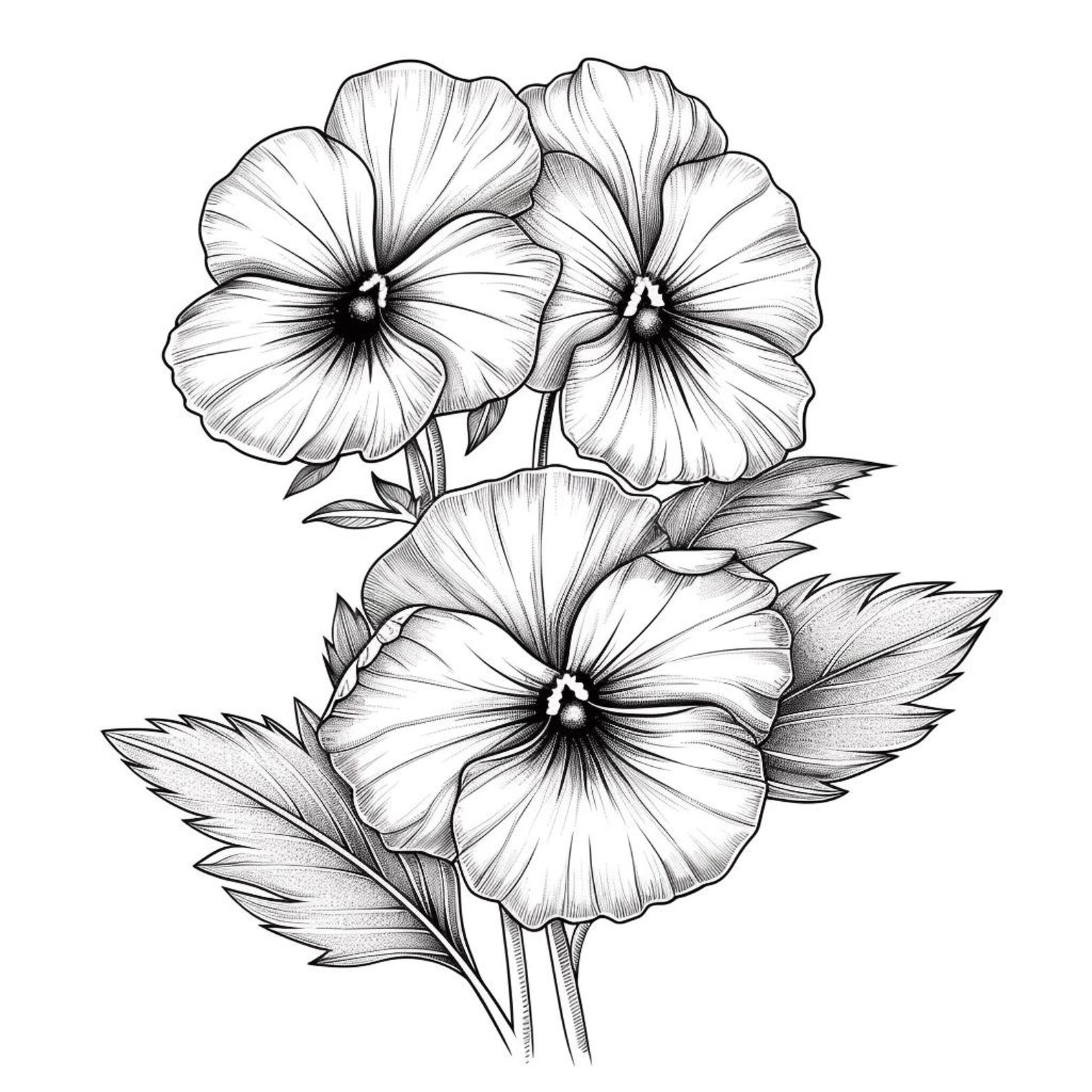 Pansy Blooms Black/white Line Art Bundle 2 30 Digital Ai Line Art PNG ...