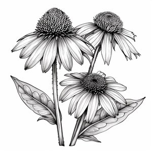 Cone Flower Line Art Black and White Bundle 3 36 Digital Ai Line Art ...
