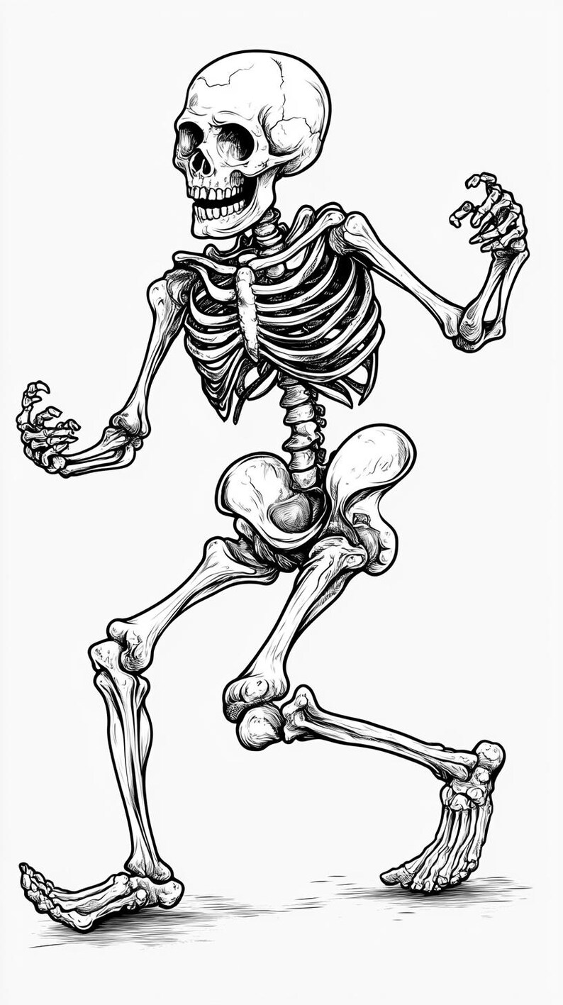 Skeleton Cartoon Line Art Black and White Bundle 2 68 Digital Ai Line ...