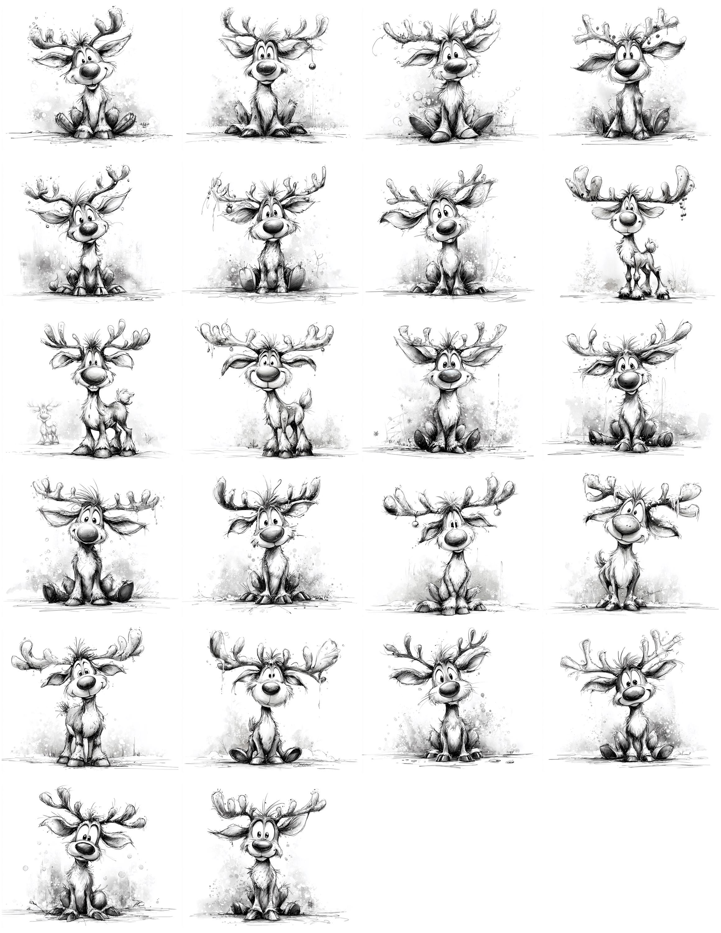 Reindeer Crazy Cartoon Line Art Black and White Bundle 2 22 Digital ...