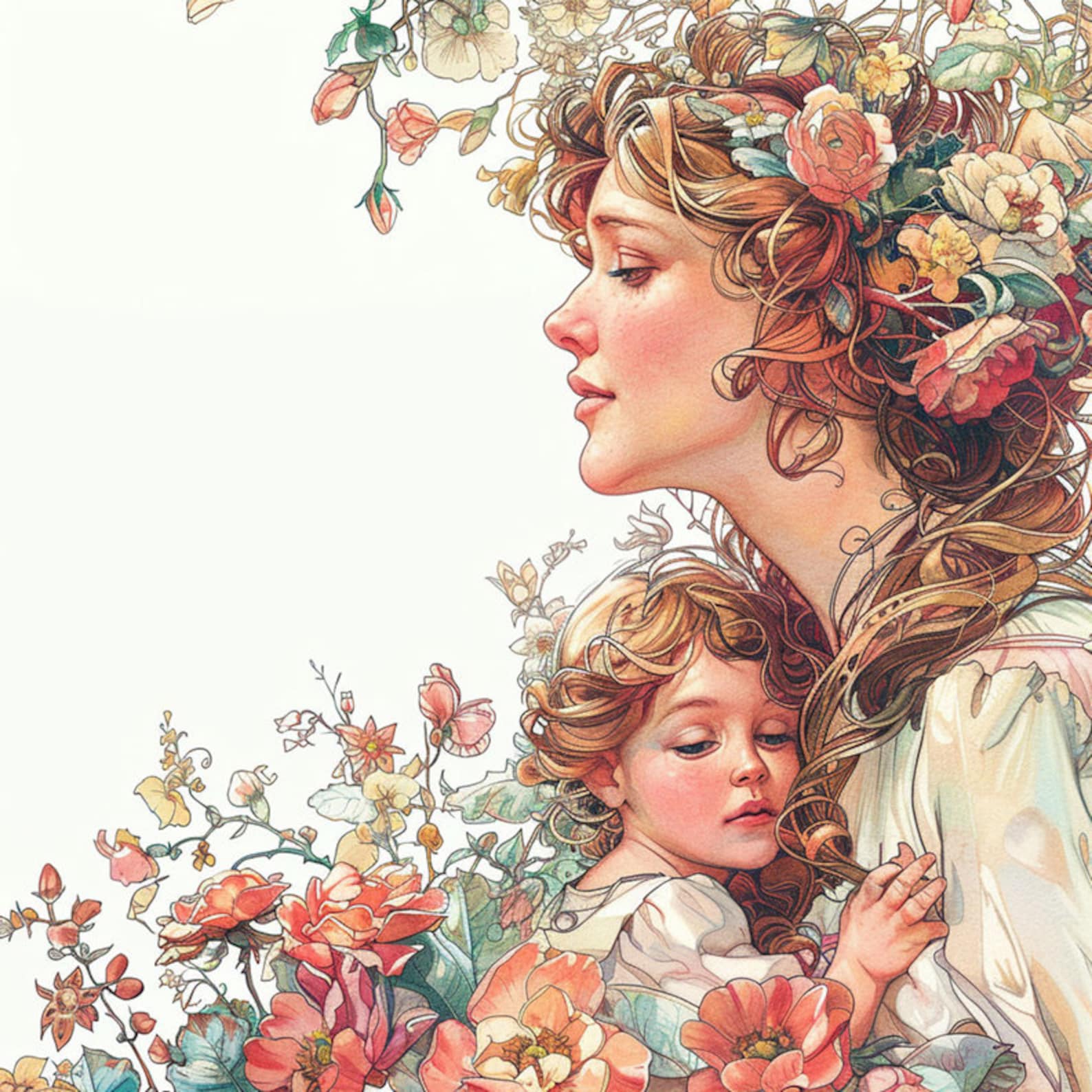 PDF - Mothers Day Vintage Mother-child Bundle1 55 Digital Ai Line Art ...