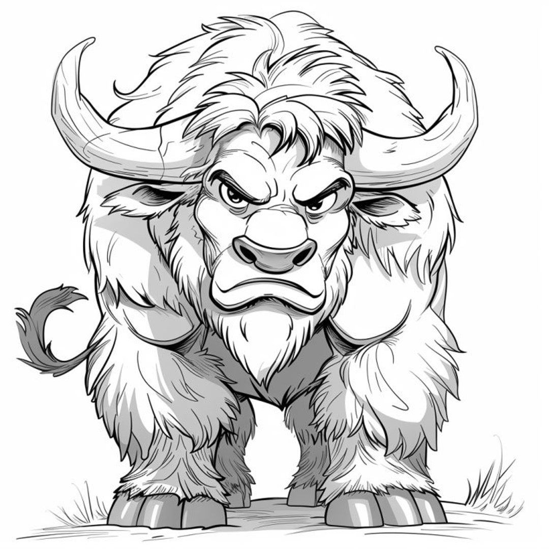 Buffalo/bison Cartoon Fierce Line Art Black and White Bundle 2 96 ...