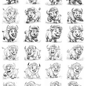 Buffalo/bison Cartoon Happy Line Art Black and White Bundle 1 60 ...