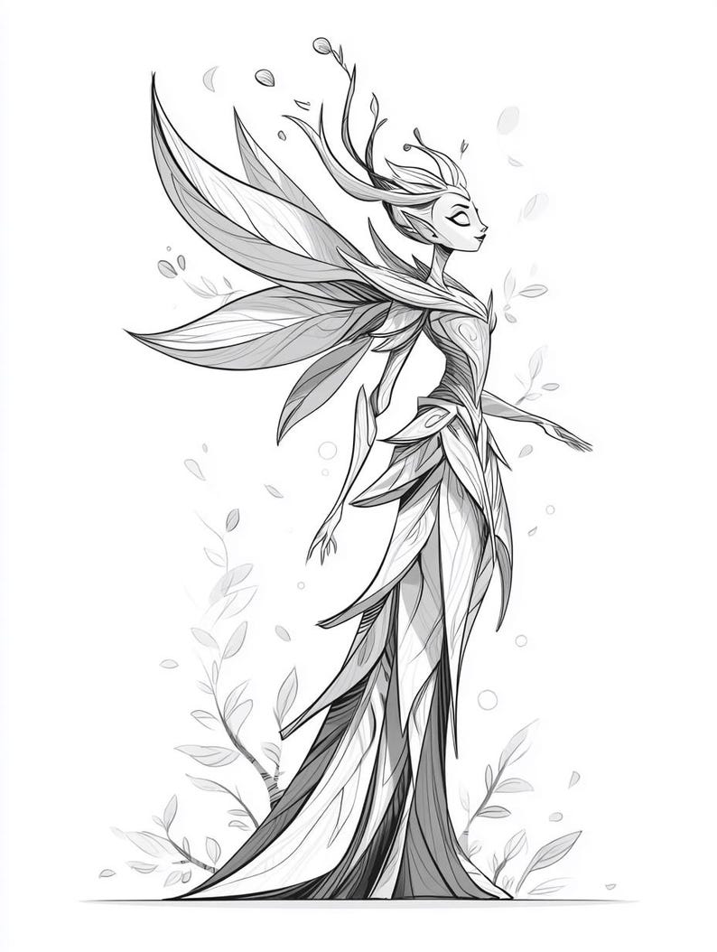 Fairy Abstract Line Art Cartoon Black and White Bundle 1 28 Digital Ai ...