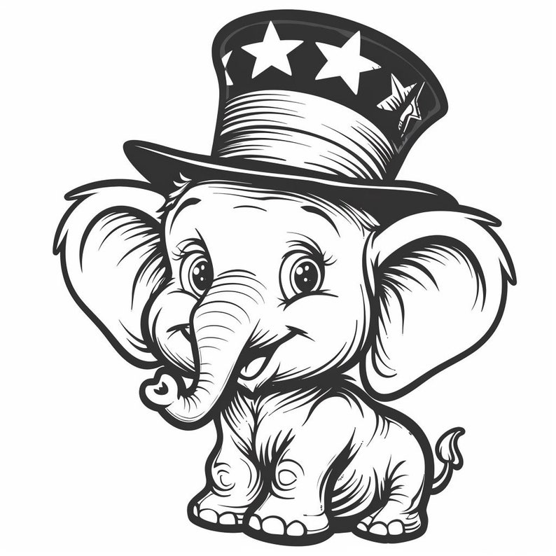 Elephant 4th of July Cartoon Bundle 1 60 Digital Line Ai Art PNG SVG ...